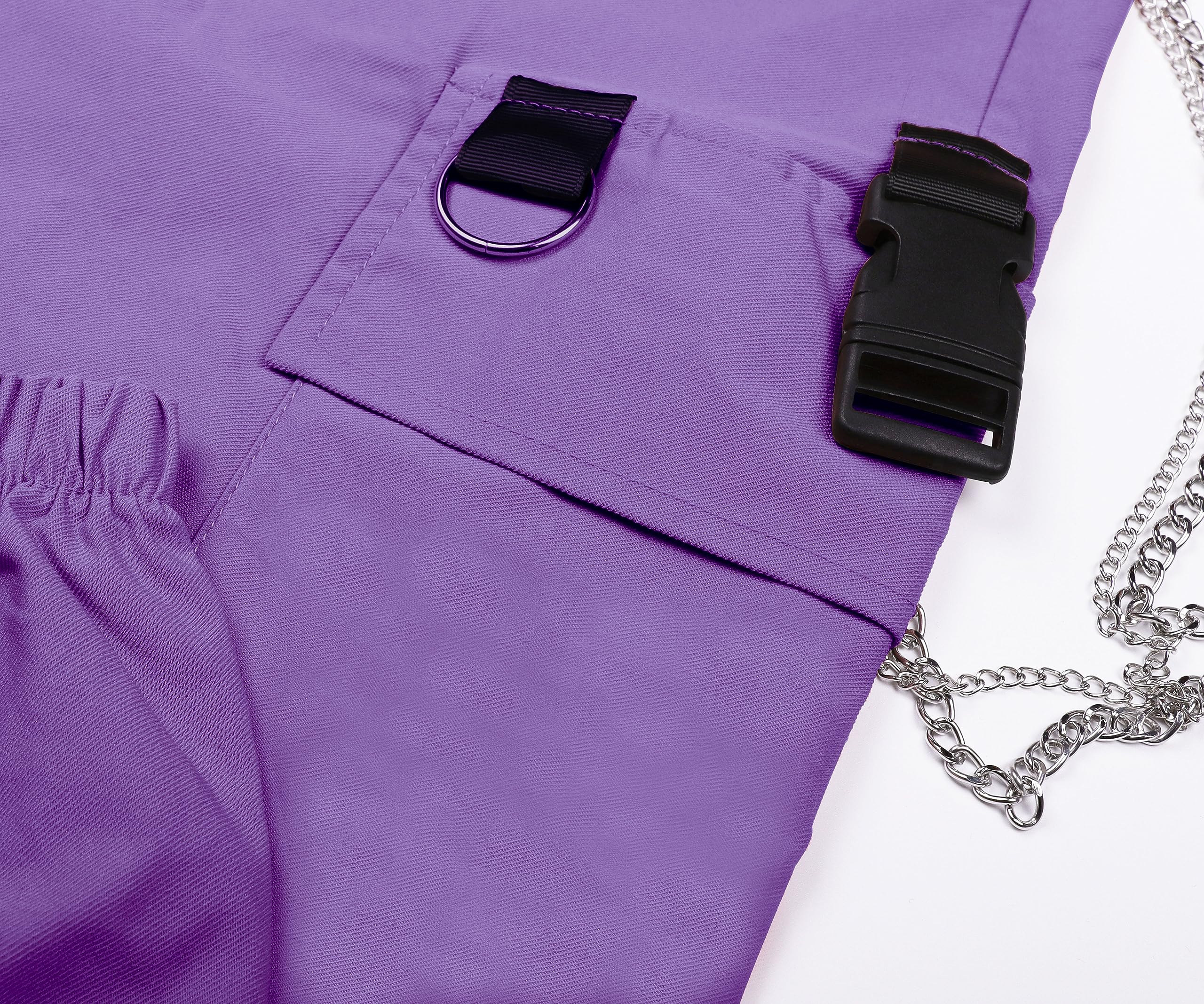 Purple Cargo Pants with Chain Kpop Fashion Gothic Clothes for Women Emo Pants Aesthetic Pants for Teens Cyberpunk Pants