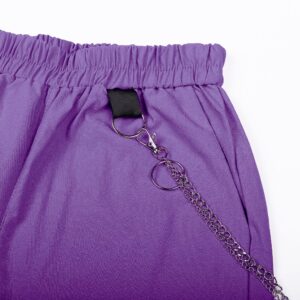 Purple Cargo Pants with Chain Kpop Fashion Gothic Clothes for Women Emo Pants Aesthetic Pants for Teens Cyberpunk Pants