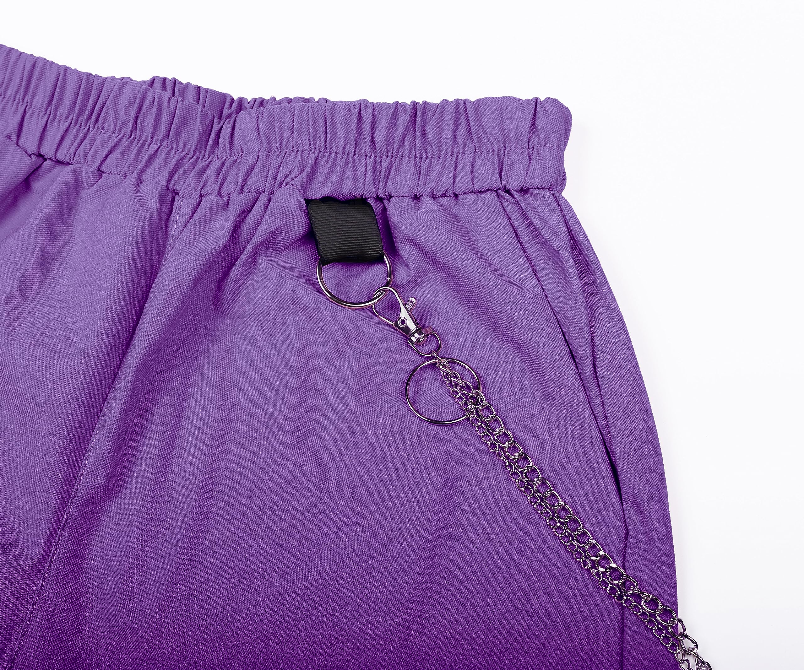 Purple Cargo Pants with Chain Kpop Fashion Gothic Clothes for Women Emo Pants Aesthetic Pants for Teens Cyberpunk Pants