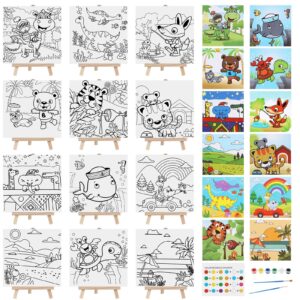 tenceur 12 sets pre drawn canvas to paint paint your own designer canvas set coloring painting canvas panels pre stenciled canvas boards with paints and brushes for kid adult(cute style)