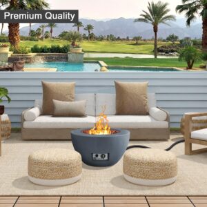 Kante 25 Inch Propane Fire Table, 50,000 BTU Large Concrete Fire Pit Table for Outdoor Garden Patio, Smokeless Gas Fire Pit with Waterproof Cover, Side Handles, Charcoal