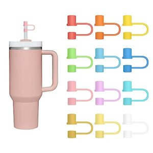 vmini 12pcs straw cover cap for stanley cup accessories, 10mm silicone straw topper for stanley 30&40 oz tumbler with handle, dust-proof straw covers for reusable straws, soft cap for reusable straws