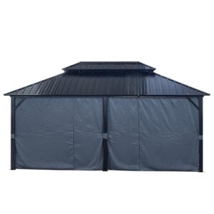 Goohome 12 x 18FT Hardtop Gazebo, Aluminum Frame Double Roof Gazebo Canopy with Mosquito Net and Curtains, Outdoor Permanent Hard Top Waterproof Pergola for Shade and Rain for Lawn, Backyard, Deck