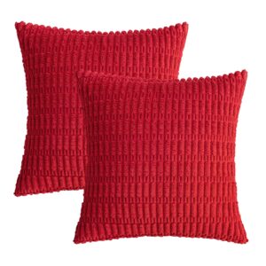 Woaboy Pack of 2 Red Corduroy Decorative Throw Pillow Covers 18X18 Inch Couch Pillow Covers Soft Boho Throw Pillows Modern Farmhouse Home Decor for Sofa Living Room Bed