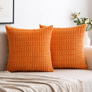 woaboy pack of 2 corduroy decorative throw pillow covers 18x18 inch orange couch pillow covers soft boho throw pillows modern farmhouse home decor for sofa living room bed