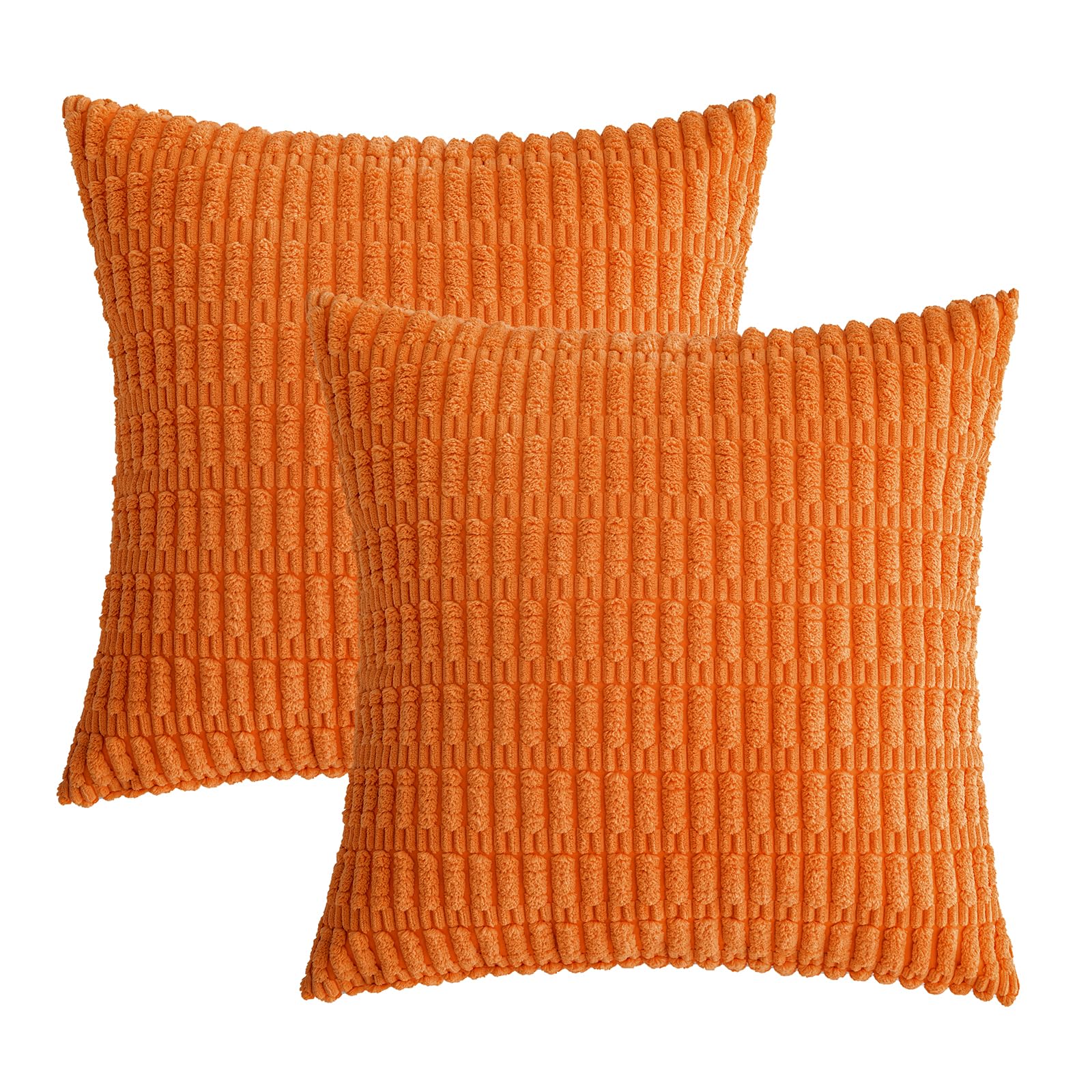 Woaboy Pack of 2 Corduroy Decorative Throw Pillow Covers 18X18 Inch Orange Couch Pillow Covers Soft Boho Throw Pillows Modern Farmhouse Home Decor for Sofa Living Room Bed