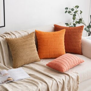 Woaboy Pack of 2 Corduroy Decorative Throw Pillow Covers 18X18 Inch Orange Couch Pillow Covers Soft Boho Throw Pillows Modern Farmhouse Home Decor for Sofa Living Room Bed