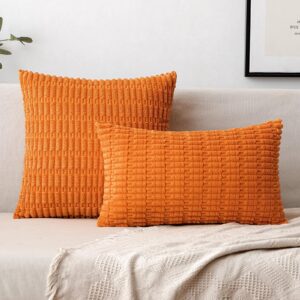 Woaboy Pack of 2 Corduroy Decorative Throw Pillow Covers 18X18 Inch Orange Couch Pillow Covers Soft Boho Throw Pillows Modern Farmhouse Home Decor for Sofa Living Room Bed