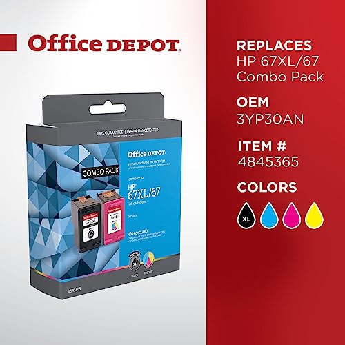 Office Depot® Brand Remanufactured High-Yield Black/Standard Yield Tri-Color Ink Cartridge Replacement for HP 67XL/67, OD67XL67CP