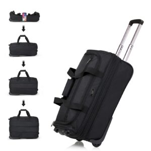 hanke 20 inch expandable carry on luggage suitcases with wheels foldable duffle bag for travel carry on suitcase weekend bag for women men garment bag.（black）