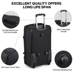 Hanke 20 Inch Expandable Carry On Luggage Suitcases with Wheels Foldable Duffle Bag for Travel Carry On suitcase Weekend Bag for Women Men Garment Bag.（Black）