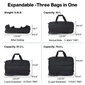 Hanke 20 Inch Expandable Carry On Luggage Suitcases with Wheels Foldable Duffle Bag for Travel Carry On suitcase Weekend Bag for Women Men Garment Bag.（Black）