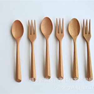 HIKOAN Triangular Handle Wooden Spoon Fork Set Dessert Wooden Spoon Wooden Fork Student Portable Spoon Fork Beechwoodspoon