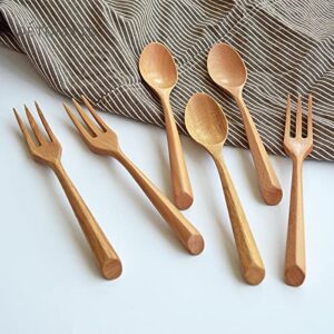 HIKOAN Triangular Handle Wooden Spoon Fork Set Dessert Wooden Spoon Wooden Fork Student Portable Spoon Fork Beechwoodspoon