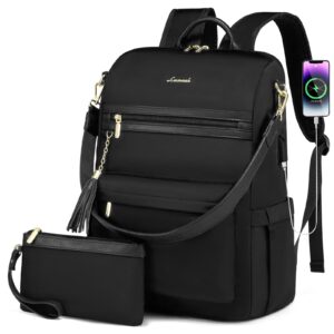 lovevook laptop backpack women,15.6 inch convertible backpack purse for women with usb port,fashion teacher nurse bag work backpack with cute wristlet bag for travel commute,black