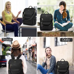 LOVEVOOK Laptop Backpack Women,15.6 Inch Convertible Backpack Purse for Women with USB Port,Fashion Teacher Nurse Bag Work Backpack with Cute Wristlet Bag for Travel Commute,Black