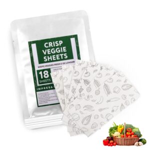 impresa [18 pack] food saver sheets for produce - vegetable savers for refrigerator & counter - keep vegetables fresh longer - fresh produce saver & herb keeper sheets - natural food storage