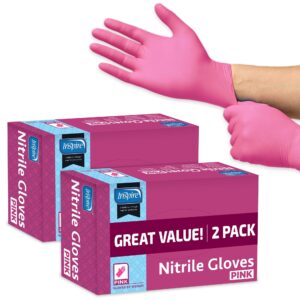 inspire pink gloves disposable latex free 2 pack value | nitrile pink gloves nail salon and hair dye gloves | esthetician nitrile disposable gloves | nitrile gloves small