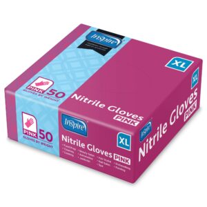 Inspire Pink Gloves Disposable Latex Free 2 Pack Value | Nitrile Pink Gloves Nail Salon and Hair Dye Gloves | Esthetician Nitrile Disposable Gloves | Nitrile gloves Small