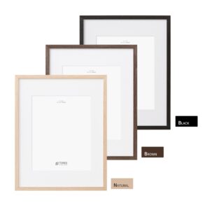 TONES FRAME DESIGN 11x14 Natural Wood Frame with 8x10 Mat, Solid Wood Venner Finish Picture Frame, and Plexiglass Front for Poster Gallery Wall Home Decor