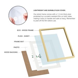 TONES FRAME DESIGN 11x14 Natural Wood Frame with 8x10 Mat, Solid Wood Venner Finish Picture Frame, and Plexiglass Front for Poster Gallery Wall Home Decor