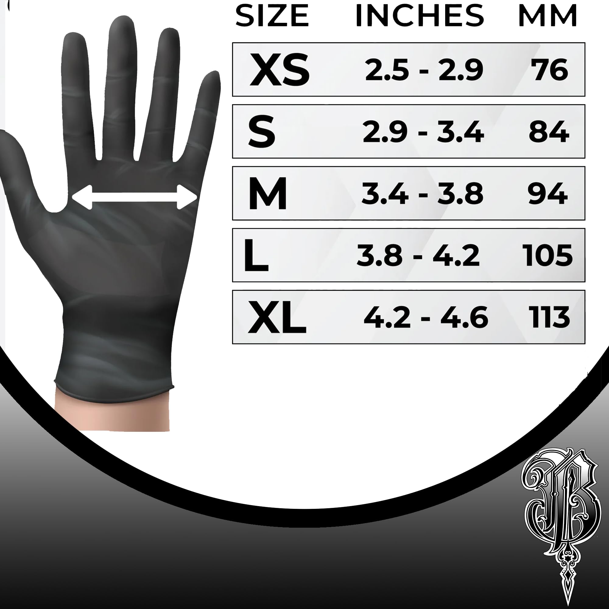 Blackwork Black Nitrile Exam Gloves - Large, Pack of 100 - Latex- & Powder- Free, Disposable, Comfrtable & Durable for Extended Wear - Tattoo, PMU, Medical, & Dental Gloves