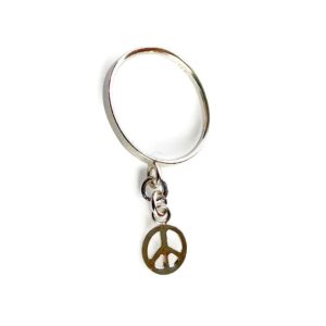 Peace Symbol Sign Charm Ring, Sterling Silver Ring, Dainty Stackable Ring, Smooth Textured Band Ring, Jewelry Inspirations