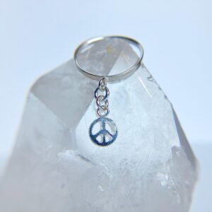 Peace Symbol Sign Charm Ring, Sterling Silver Ring, Dainty Stackable Ring, Smooth Textured Band Ring, Jewelry Inspirations