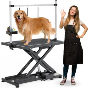 yitahome 50" professional electric dog grooming table, heavy duty pet grooming table for dogs at home w/aluminum dog grooming arm, anti slip tabletop & tool organizer large pet grooming station black