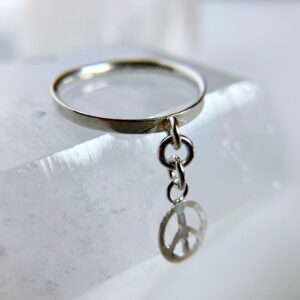 Peace Symbol Sign Charm Ring, Sterling Silver Ring, Dainty Stackable Ring, Smooth Textured Band Ring, Jewelry Inspirations