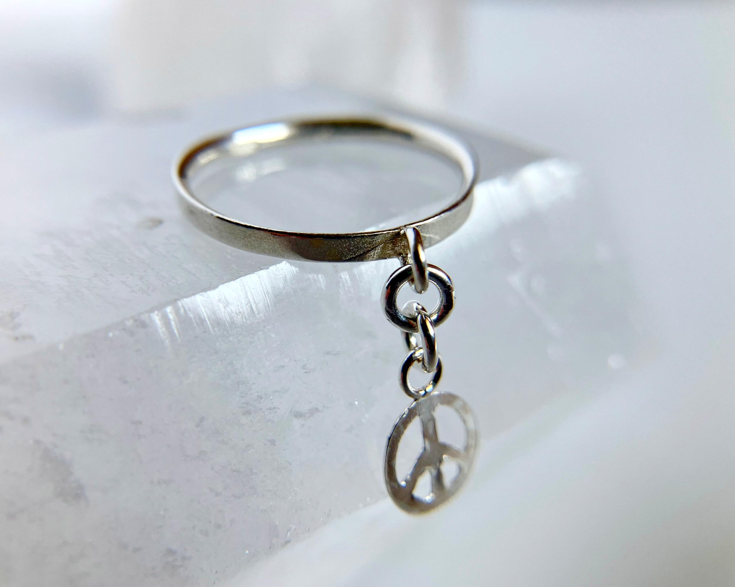 Peace Symbol Sign Charm Ring, Sterling Silver Ring, Dainty Stackable Ring, Smooth Textured Band Ring, Jewelry Inspirations