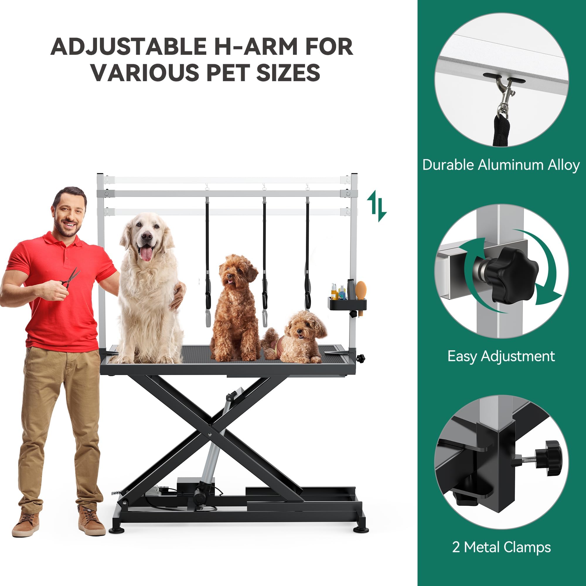 YITAHOME 50" Professional Electric Dog Grooming Table, Heavy Duty Pet Grooming Table for Dogs at Home w/Aluminum Dog Grooming Arm, Anti Slip Tabletop & Tool Organizer Large Pet Grooming Station Black