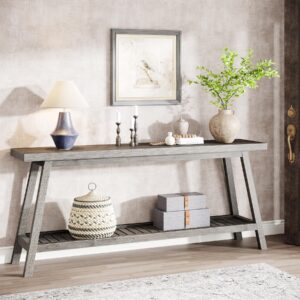 tribesigns farmhouse console entryway table: 70.9 inches extra long console table for entryway, 2-tier narrow wood foyer sofa couch table for hallway, entrance, living room, grey