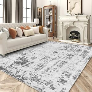 ryb home washable living room rug, 8x10 large area rug for bedroom, ultra soft faux wool non slip modern abstract farmhouse floor carpet for dining home office nursery playroom, 8x10 ft, grey