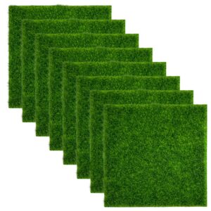 tenalleys 8 pack fairy garden grass, miniature artificial craft grass, diy simulation moss craft for garden dollhouse decor (6 x 6 in)