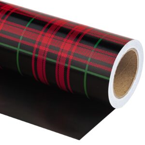 wrapaholic reversible wrapping paper - mini roll - 17 inch x 33 feet - red and black plaid design for birthday, christmas, holiday, party, baby shower