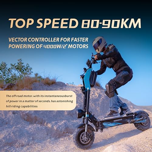 MORADVEN Electric Scooter high Power Dual Drive 4000W Motor, top Speed 60 mph, 60V45AH Range 90 Miles 13-inch Large Screen Removable seat Off-Road Tires Adult Electric Scooter