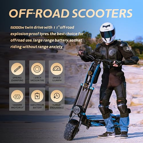 MORADVEN Electric Scooter high Power Dual Drive 4000W Motor, top Speed 60 mph, 60V45AH Range 90 Miles 13-inch Large Screen Removable seat Off-Road Tires Adult Electric Scooter