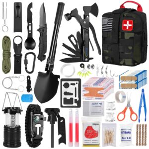 abpir survival first aid kit, 170 pcs survival kits,trauma kit with essential survival gear emergency medical supplies for hiking camping backpacking outdoor adventure, gifts for christmas him dad men