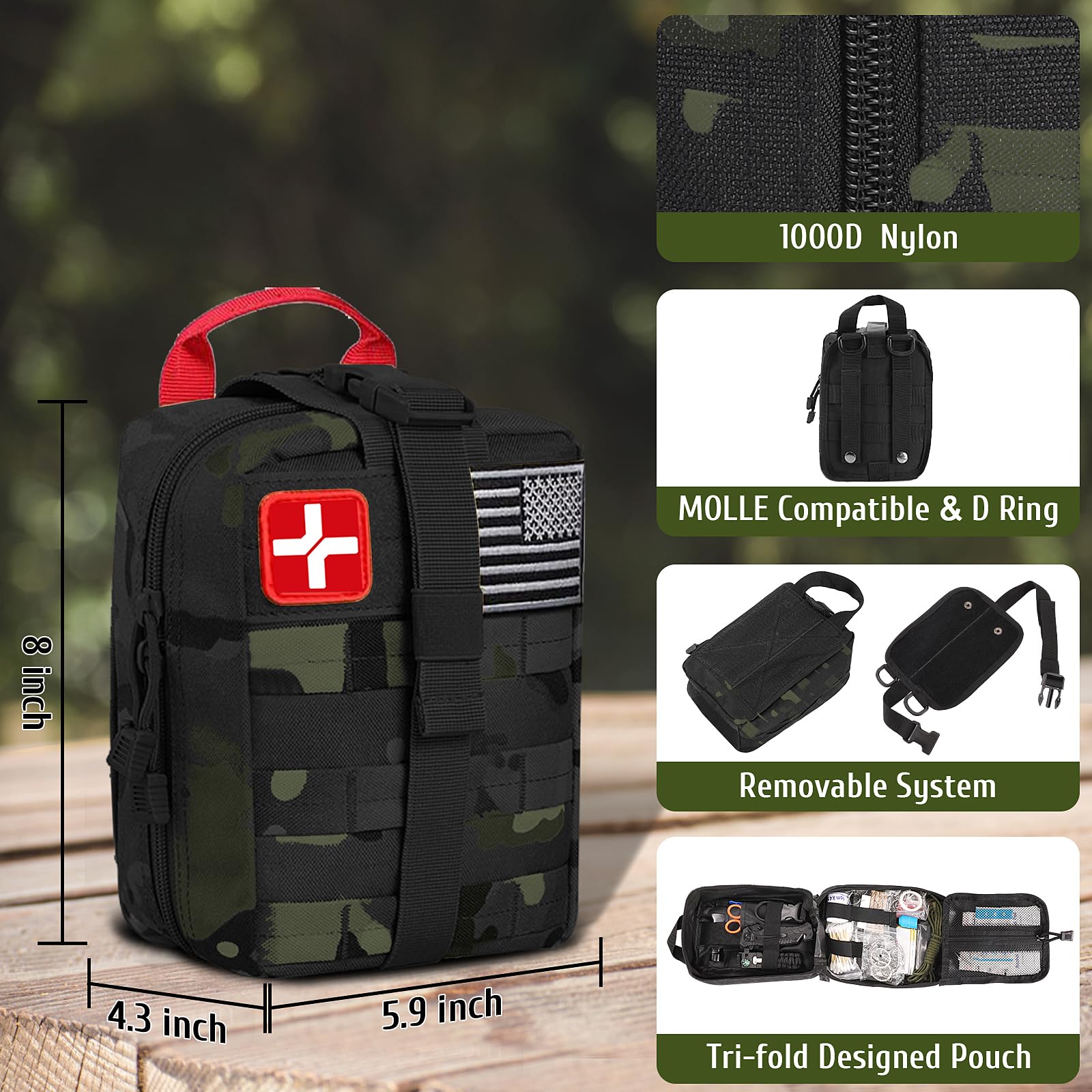 ABPIR Survival First Aid Kit, 170 PCS Survival Kits,Trauma Kit with Essential Survival Gear Emergency Medical Supplies for Hiking Camping Backpacking Outdoor Adventure, Gifts for Christmas Him Dad Men