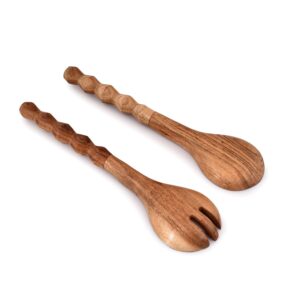 NIRMAN Acacia Wood Cooking Spoons Set of 2 of Salad Mixing Dinner Fork and Spoon Home Kitchen Food Mixing Utensil Set (11.5" x 3" x 0.75")