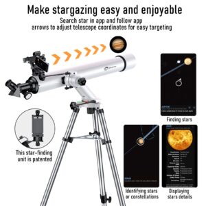 Telescope,100mm Aperture 900mm FL w/Star-Finding System for iOS/Android, Metal AZ w/high-Precision Adjustment, Telescope for Adults high Powered, Ideal for Astronomy Enthusiasts/Beginners/Kids,White