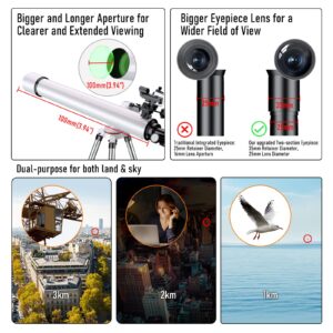 Telescope,100mm Aperture 900mm FL w/Star-Finding System for iOS/Android, Metal AZ w/high-Precision Adjustment, Telescope for Adults high Powered, Ideal for Astronomy Enthusiasts/Beginners/Kids,White