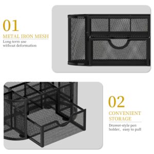 SUPEASY Mesh Desk Organizer, Desk Accessories & Workspace Organizers with Drawers, Pencil Holder for Desk with 9 Compartments for Office Suppliess, 8.6 x 4.3 x 4.1 Inch, Black