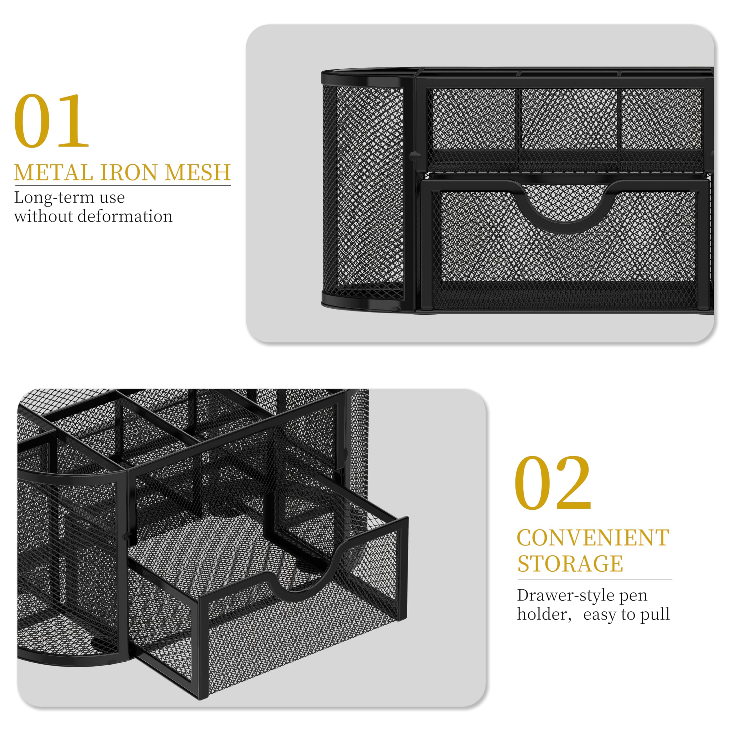 SUPEASY Mesh Desk Organizer, Desk Accessories & Workspace Organizers with Drawers, Pencil Holder for Desk with 9 Compartments for Office Suppliess, 8.6 x 4.3 x 4.1 Inch, Black