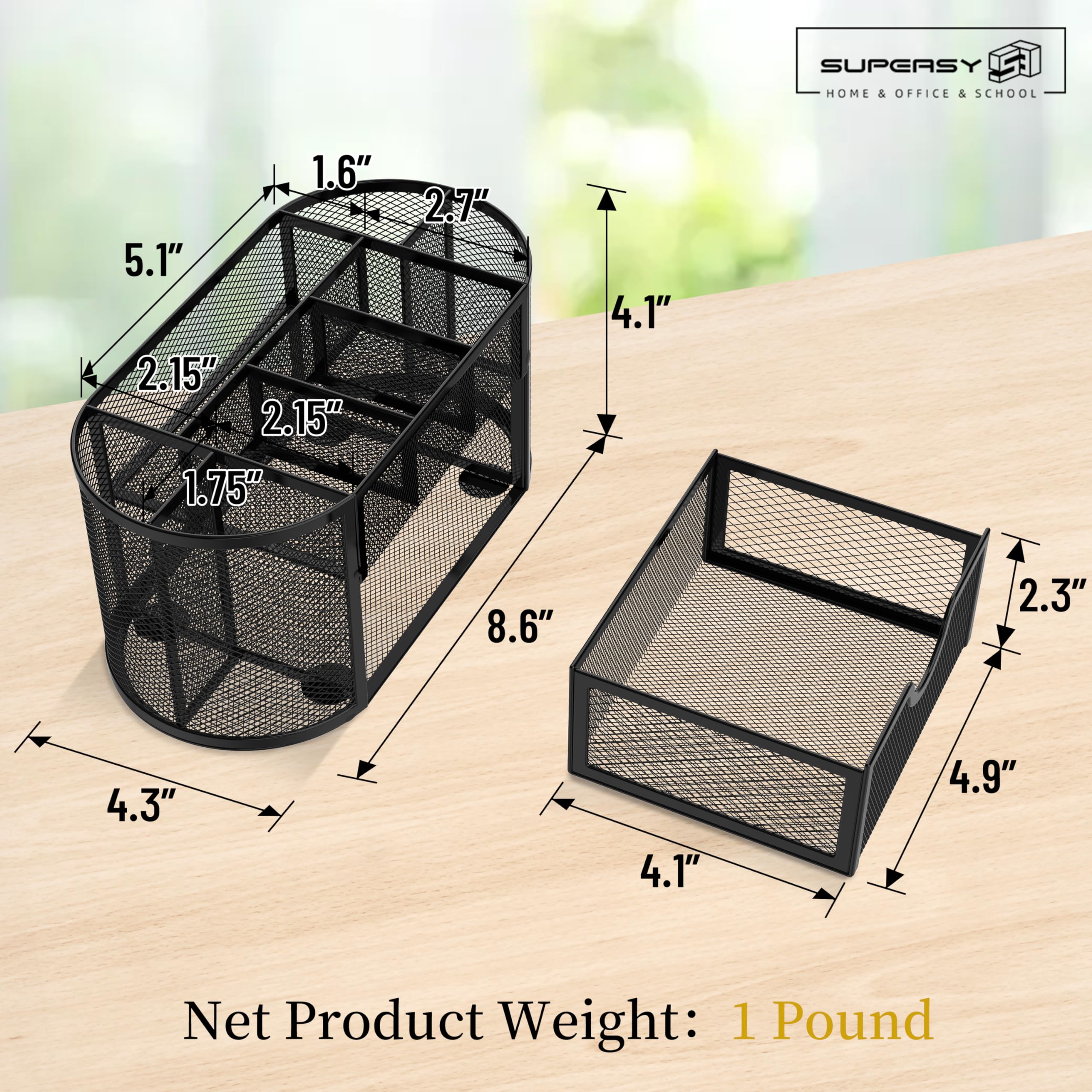 SUPEASY Mesh Desk Organizer, Desk Accessories & Workspace Organizers with Drawers, Pencil Holder for Desk with 9 Compartments for Office Suppliess, 8.6 x 4.3 x 4.1 Inch, Black