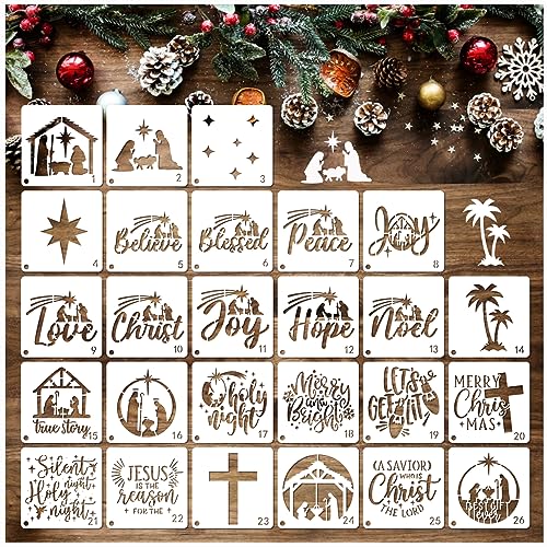 Christmas Stencil Christian Reusable Drawing Bible Stencils for Painting on Wood Crafts Cookie Canvas Shirts Ornament (26 Christmas 3in)