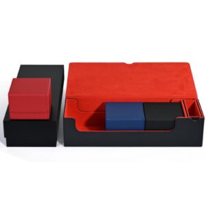 zlca card deck box for mtg tcg cards, 1500+ premium trading card storage box with dice tray, with 3 pcs card deck cases fit 110+ double sleeved cards, for sports card gift (black&red set)