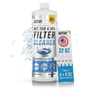 active spa hot tub filter cleaner - 32oz (2-4 uses) cleaning soaking solution, hot tubs & pool cartridge cleaner, natural power degreaser to revive & prolong o-filters life time - made in usa