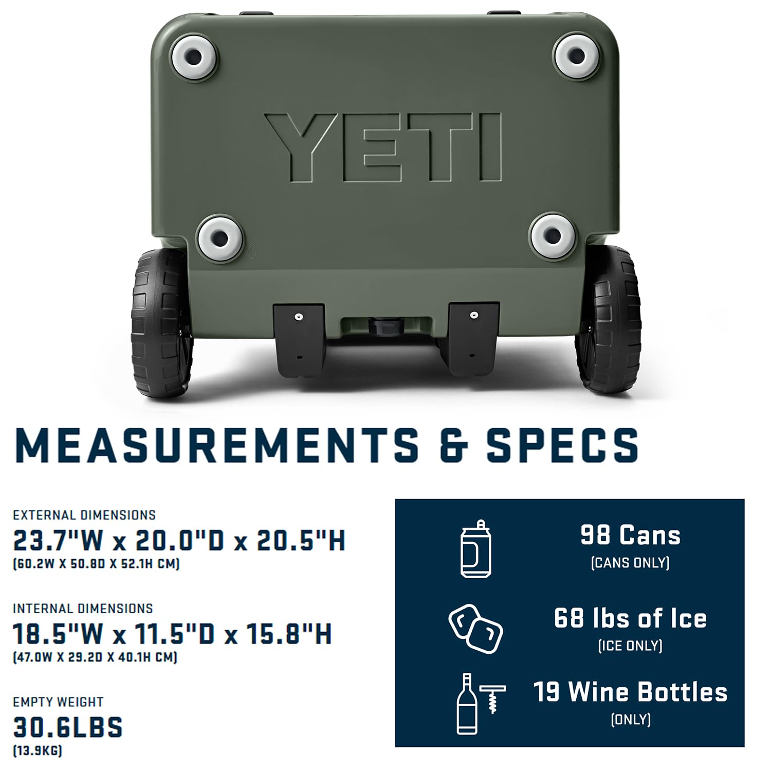 YETI Roadie 60 Wheeled Cooler with Retractable Periscope Handle, Camp Green